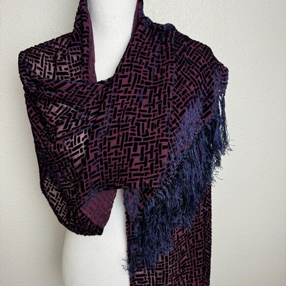 Accessories | Vintage Piano Scarf Shawl Silk And Velvet Fringe | Poshmark